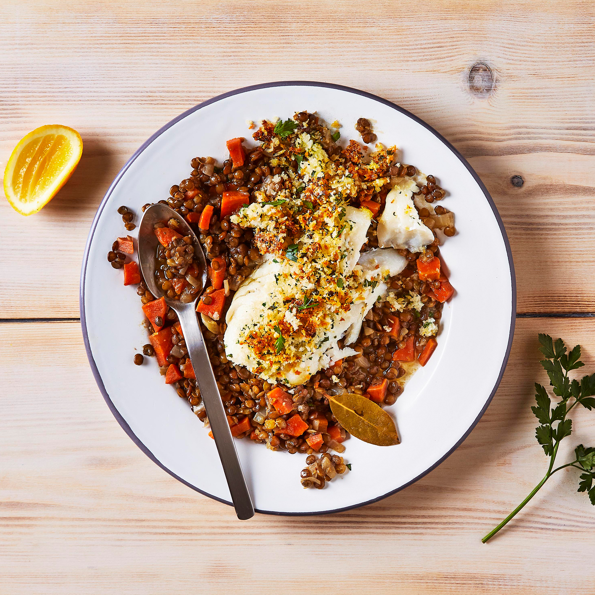 Cherrypick | Harissa-Crumbed Fish with Lentils and Peppers